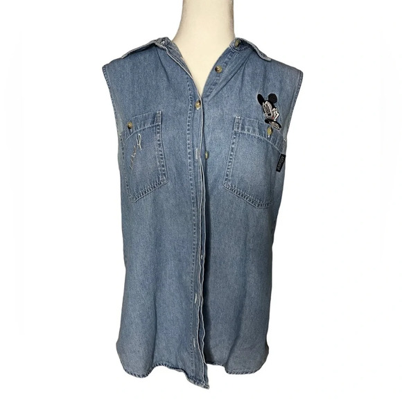 Disney | Tops | Vintage Disney Mickey Mouse Denim Buttondown Shirt ...